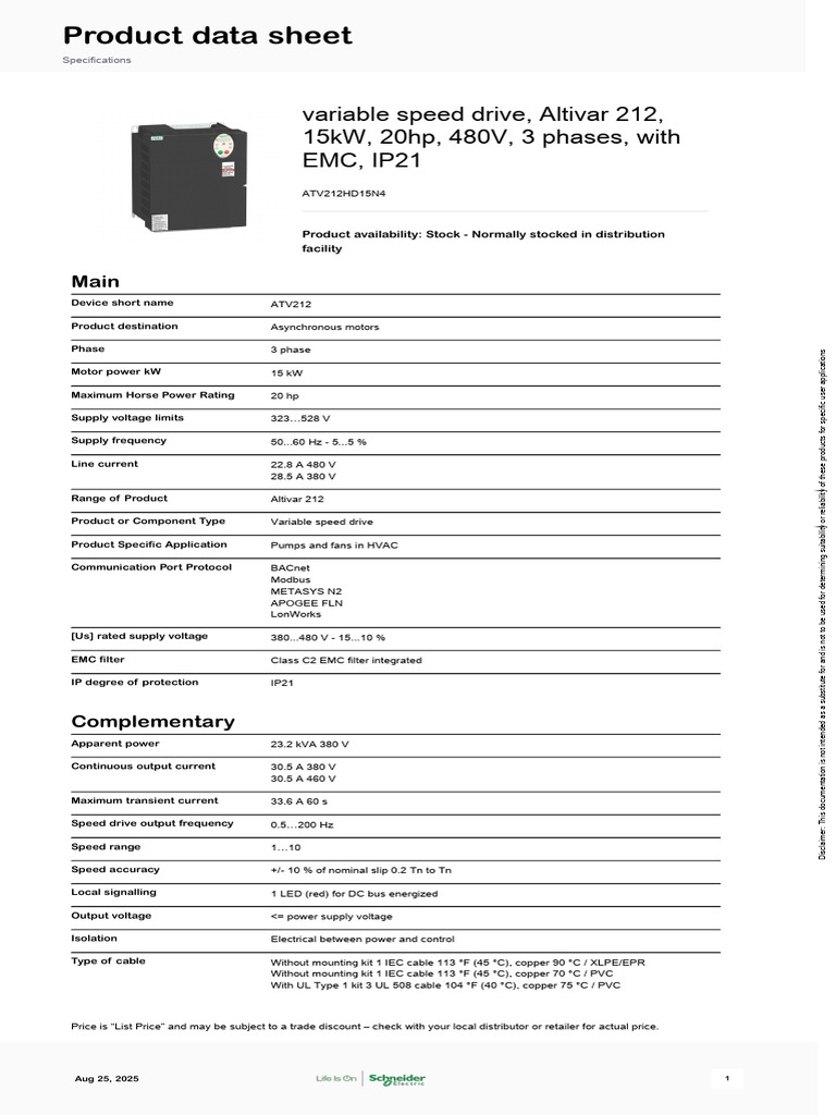 Schneider Electric - Altivar-212-Variable-Frequency-Drive-VFD ...