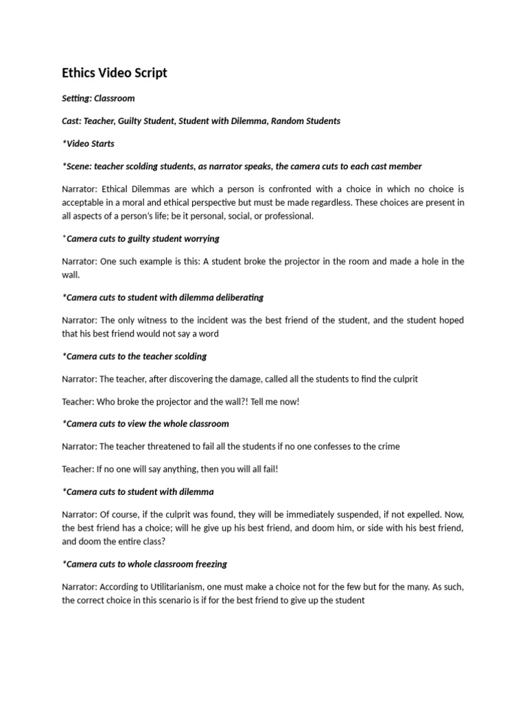Ethics Video Script | PDF | Narration