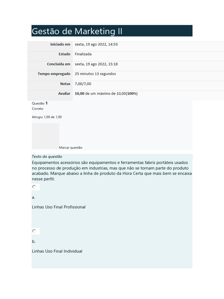 Gestão de Marketing II - AD1 - Gabarito | PDF | Marca | Business