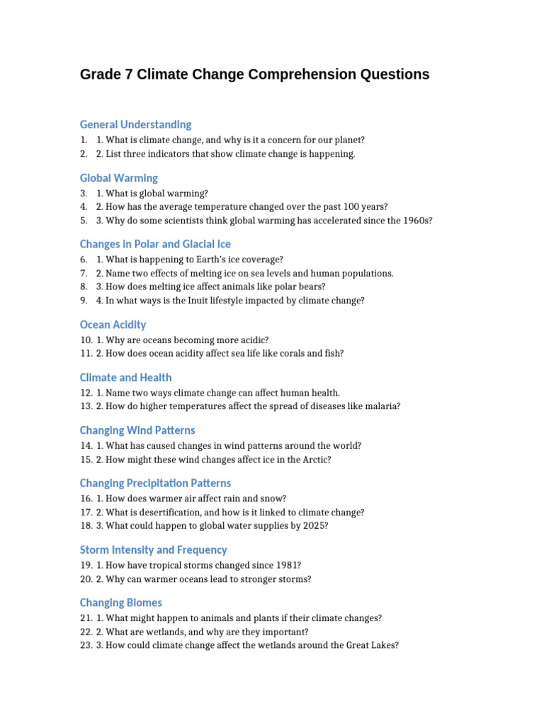 Grade 7 Climate Change Questions | PDF