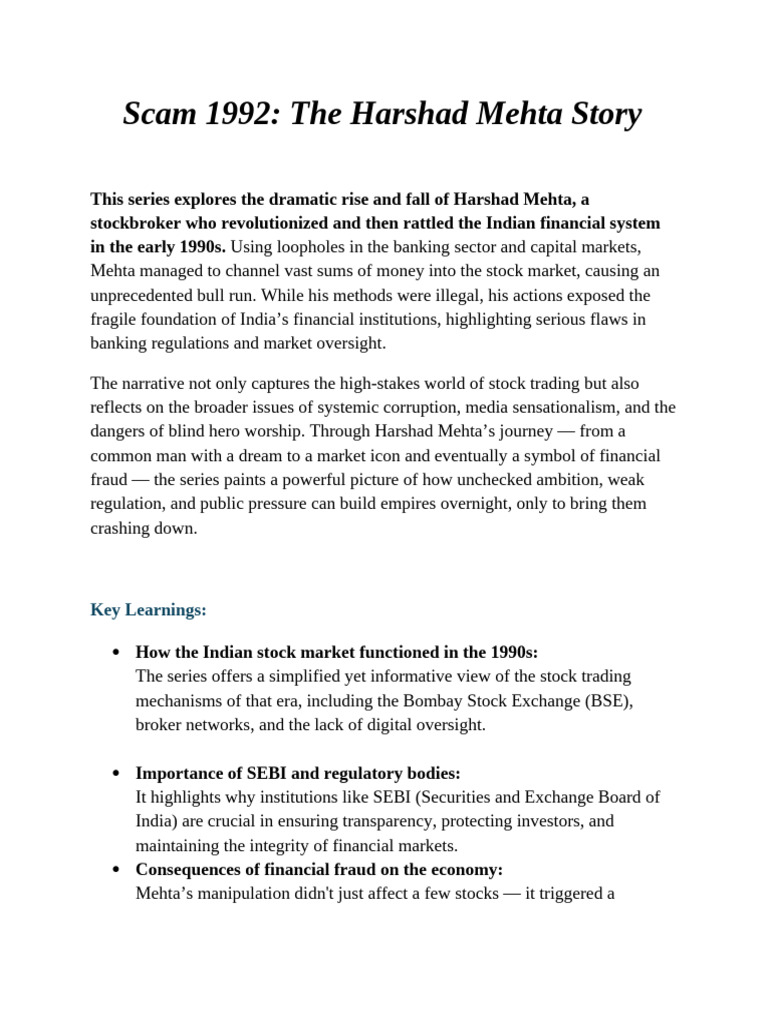 Harshad Mehta: Rise and Fall in Finance | PDF | Knowledge Economy ...