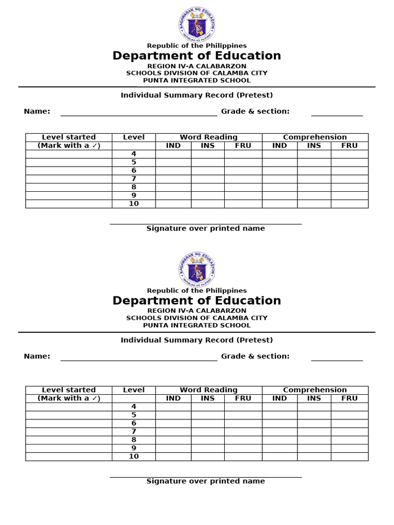 Individual Summary Record | PDF
