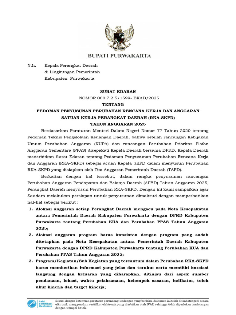 Pedoman RKA-SKPD 2025 Purwakarta | PDF