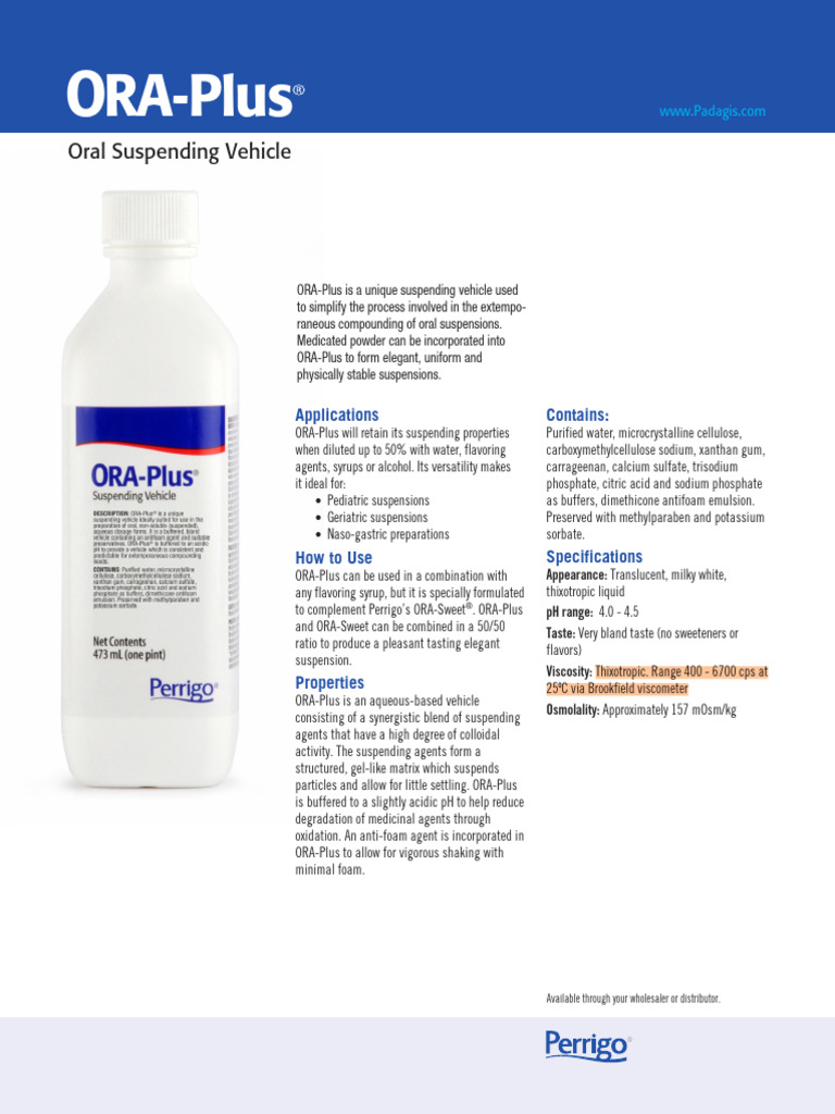 ORA-Plus: Oral Suspension Vehicle Guide | PDF | Tablet (Pharmacy ...