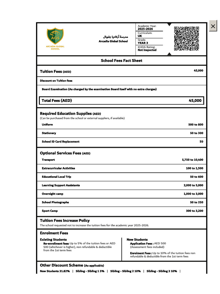 Arcadia Global School Fees Overview | PDF | Tuition Payments