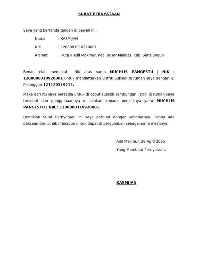 Surat Pernyataan | PDF