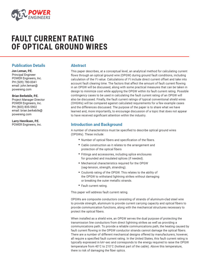 Fault Current Rating of OPGWs Explained | PDF | Electric Power ...
