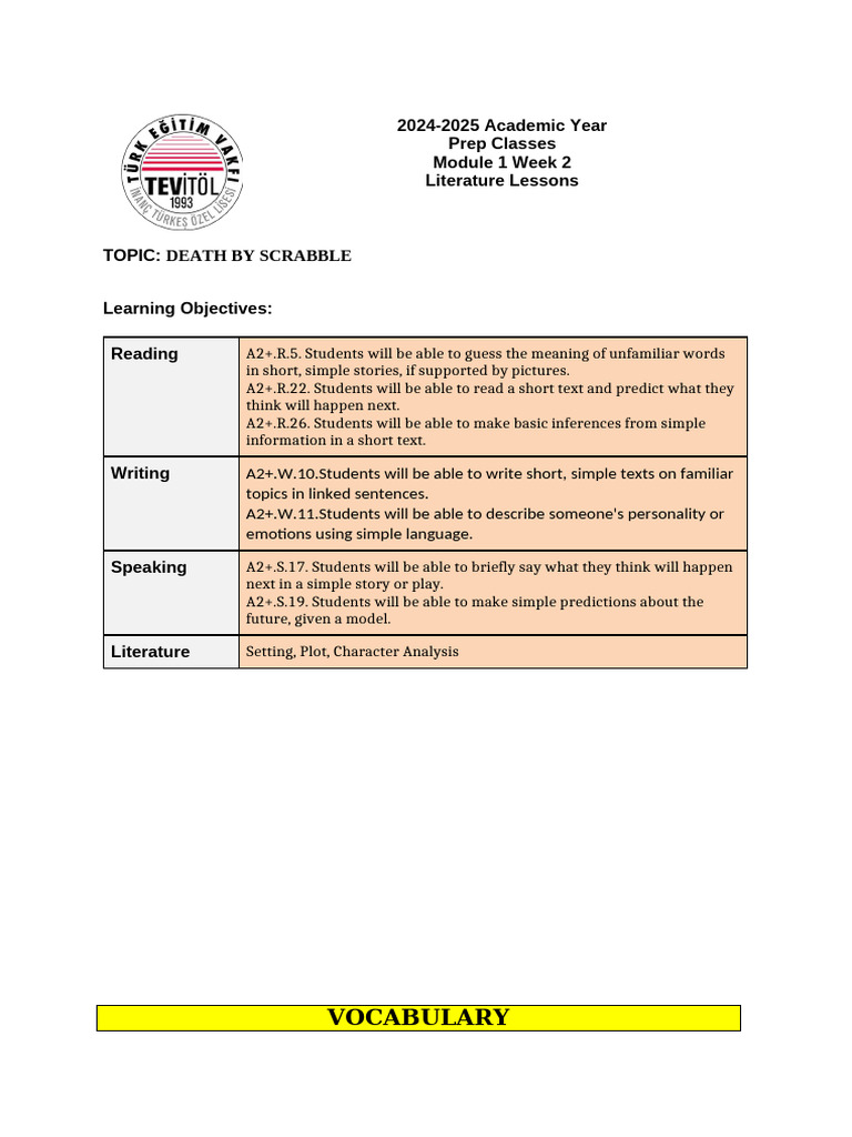 Literature Lessons: Death by Scrabble | PDF | Crossword | Brainstorming