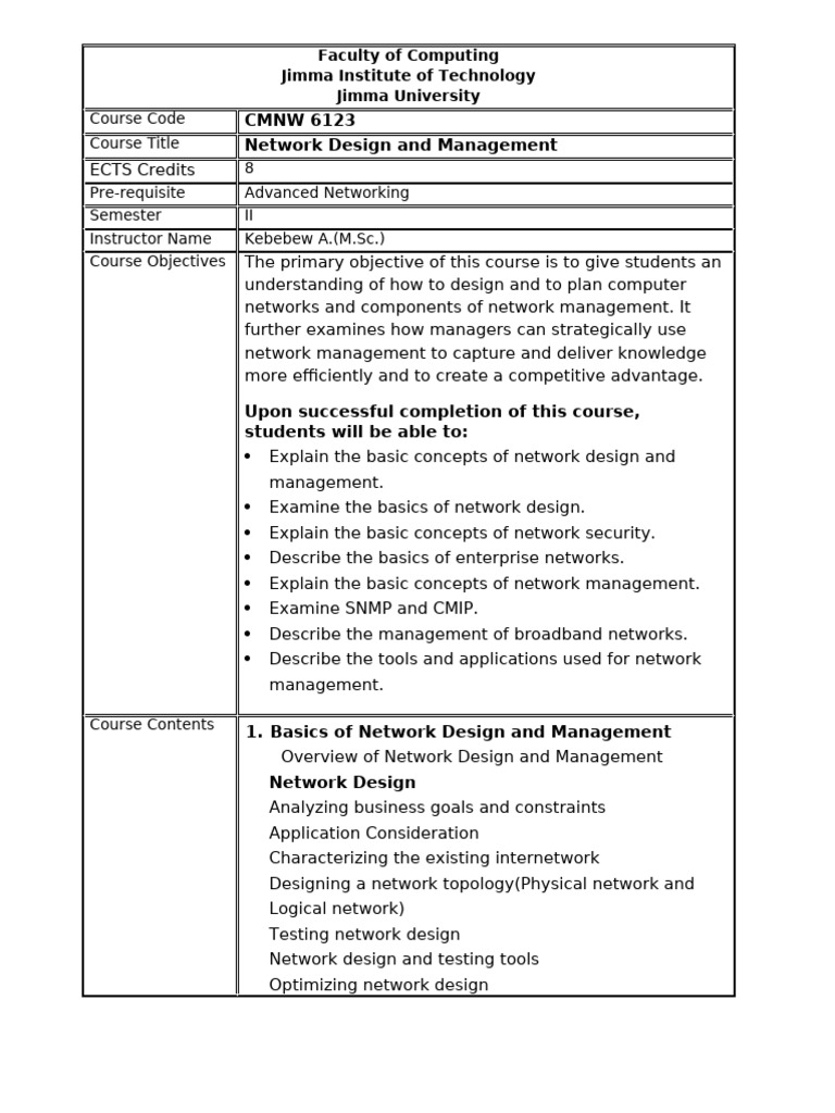 Network Design and Management Course Guide | PDF | Computer Network ...
