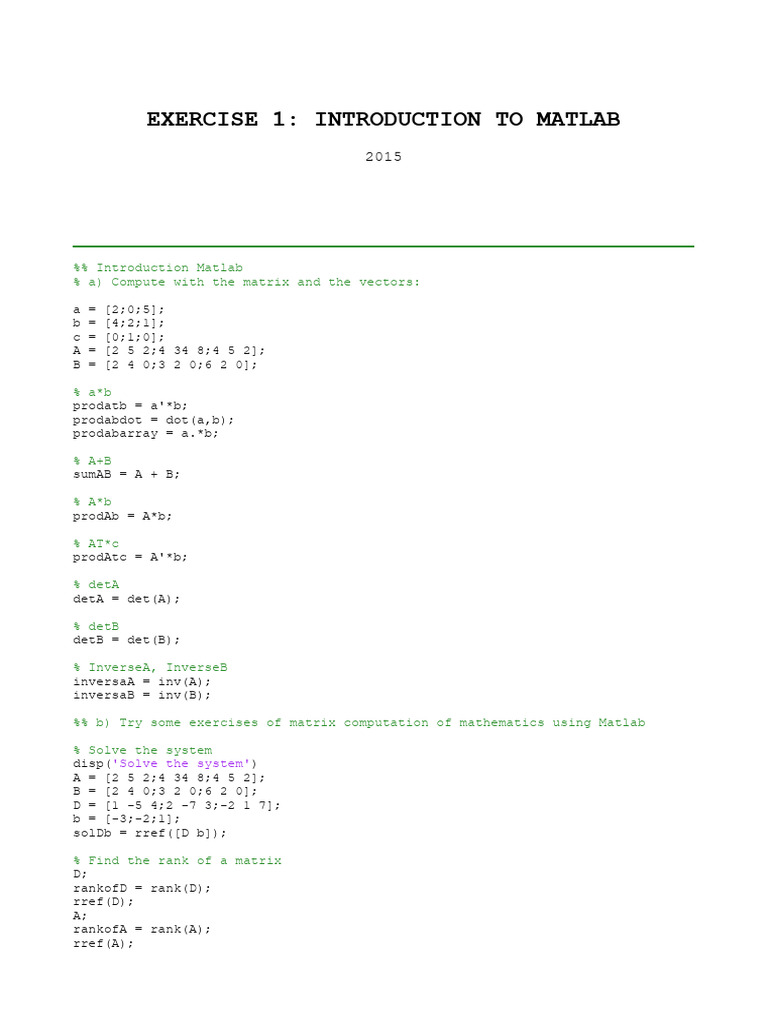 SIMEC Exercise 1 Intro Matlab | PDF | Matlab | Parameter (Computer Programming)