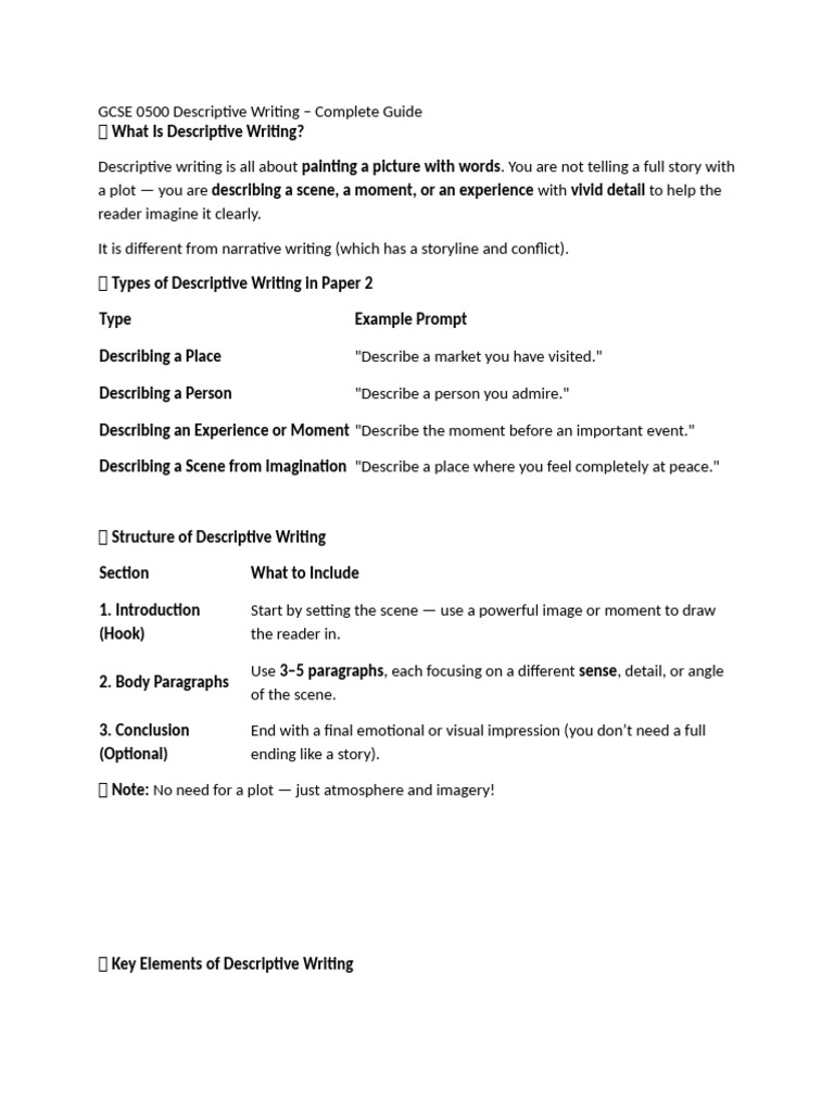 IGCSE 0500 Descriptive Writing Sample 1 | PDF