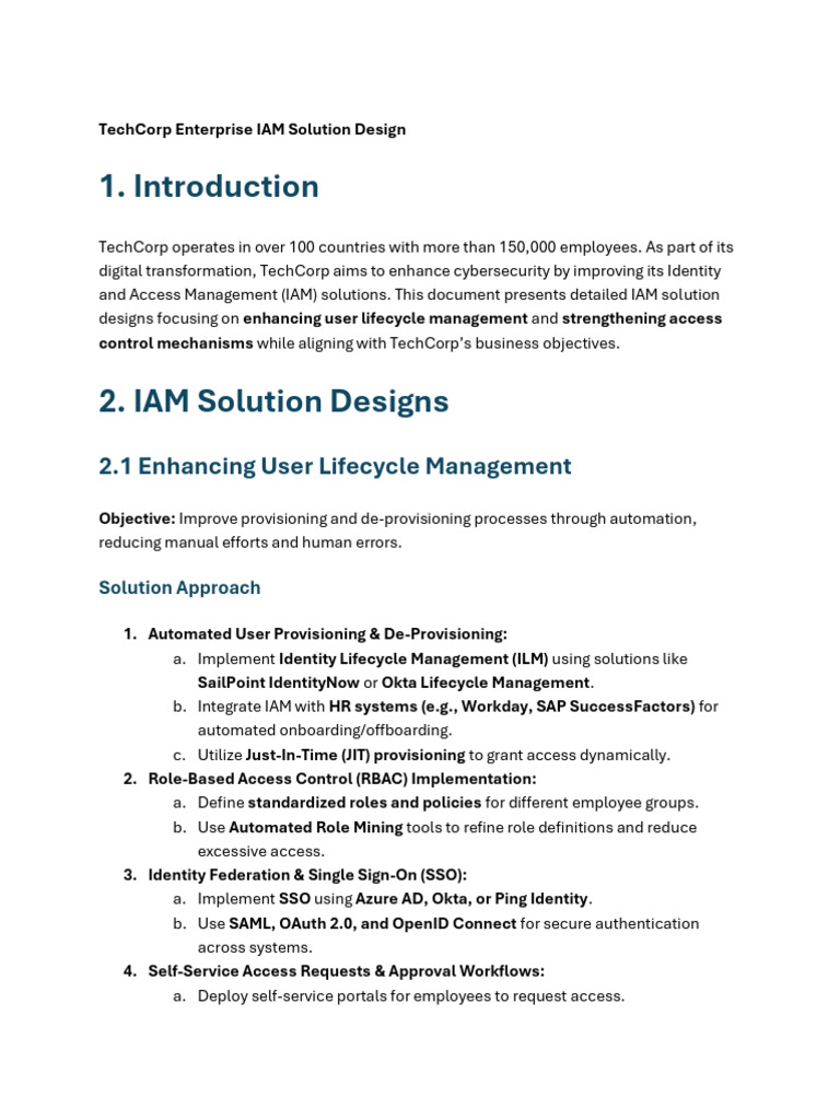 TechCorp Enterprise IAM Solution Design | PDF | Cloud Computing | Computer Security