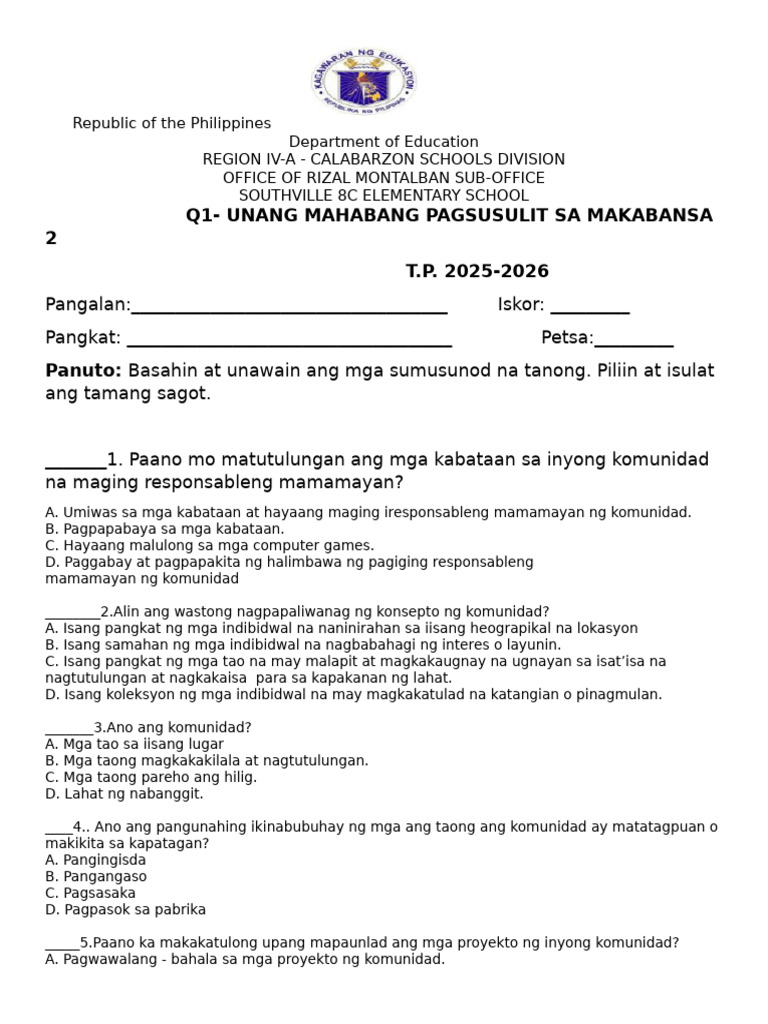 Long Quiz Makabansa | PDF
