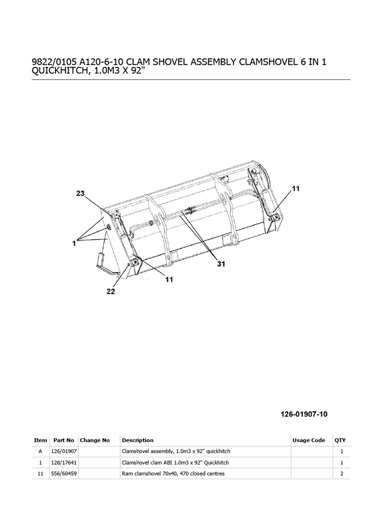 9822 - 0105 A120!6!10 Clam Shovel Assembly Clamshovel 6 in 1 Quickhitch ...