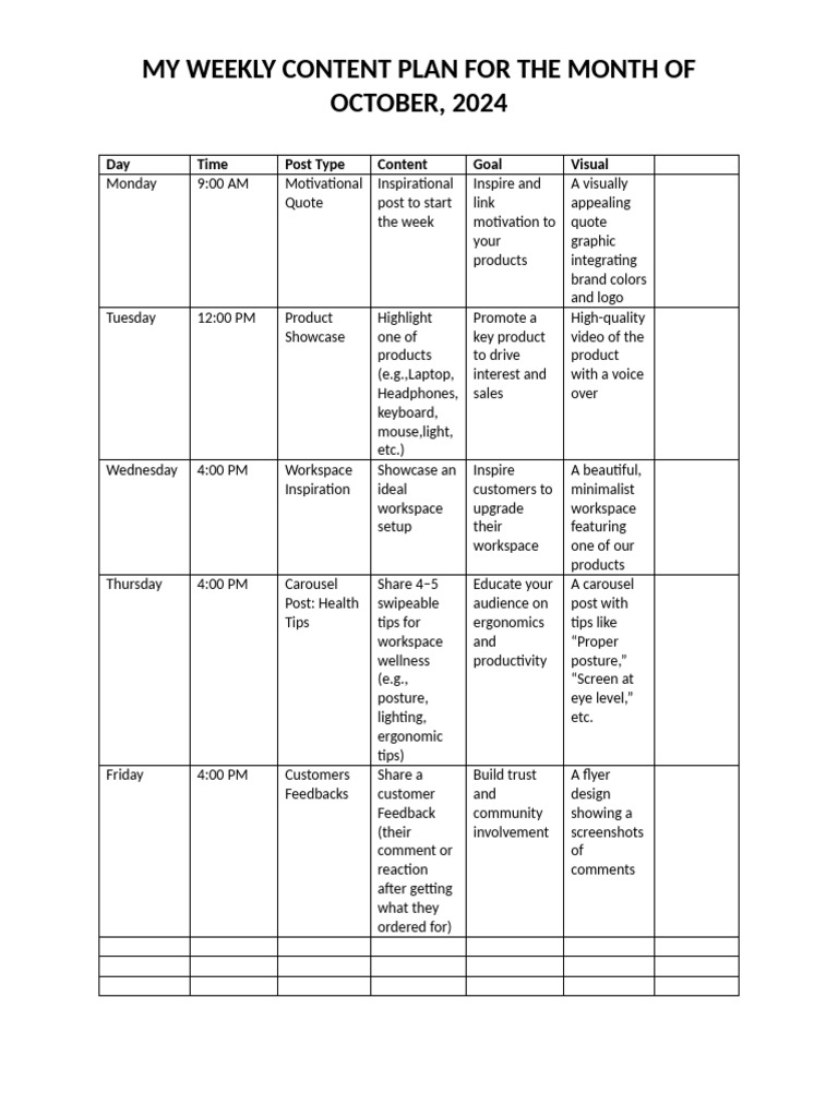 Content Plan For October | PDF | Computing | Personal Computers