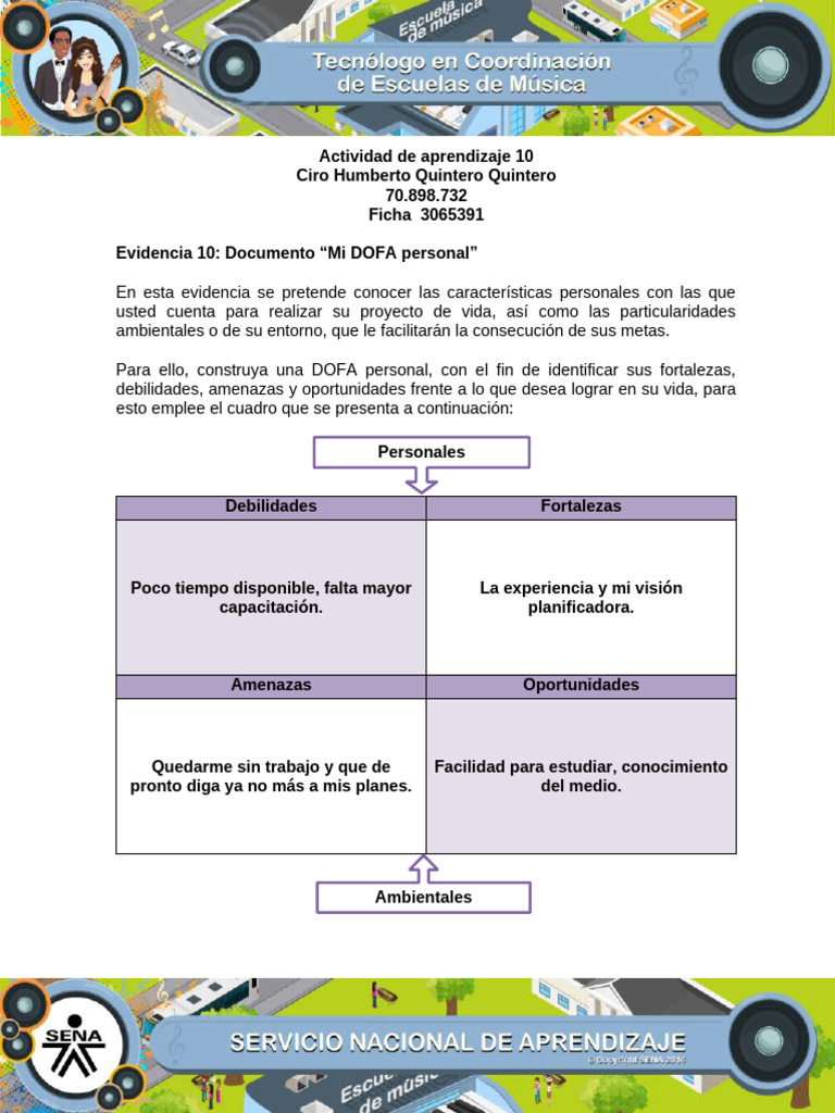 Evidencia 10 Documento Mi Dofa Personal | PDF | Análisis FODA | Cognición