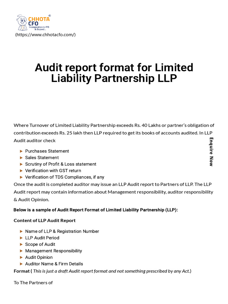 LLP Audit Report Format Guide | PDF | Audit | Auditor's Report