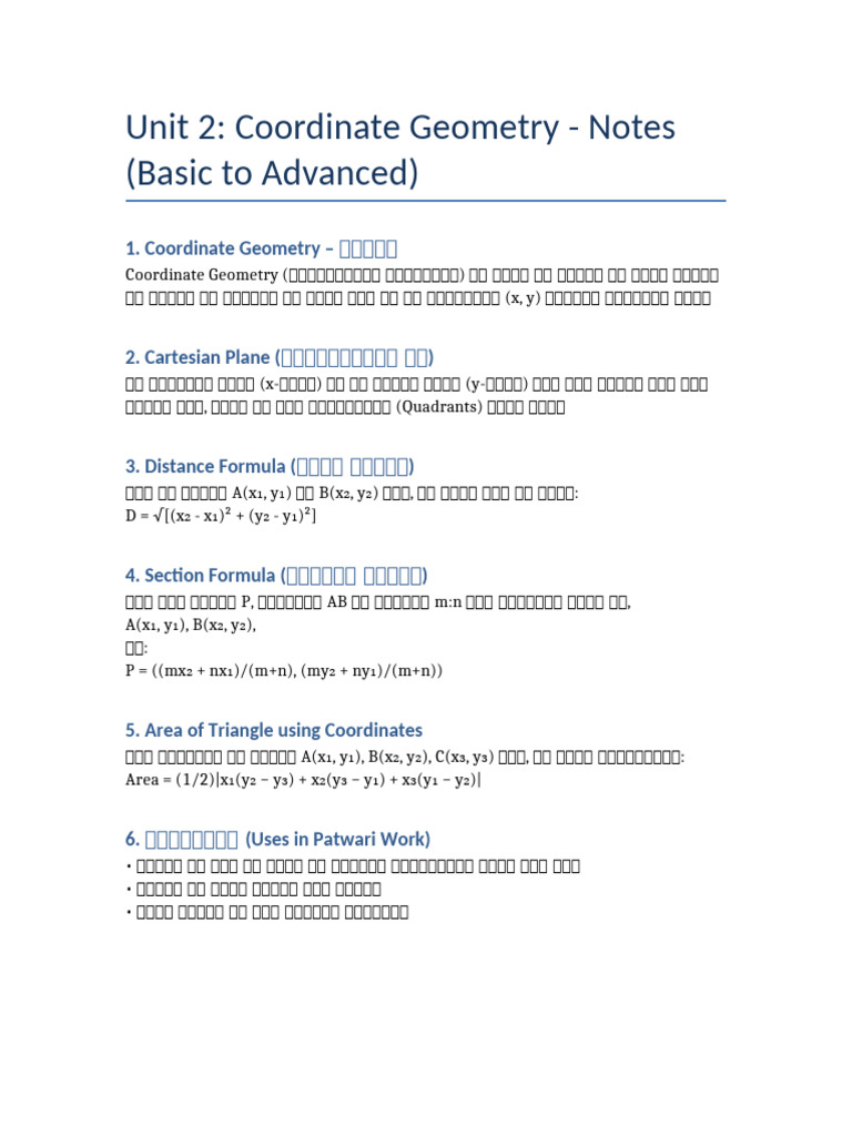 Unit 2 Coordinate Geometry Notes | PDF
