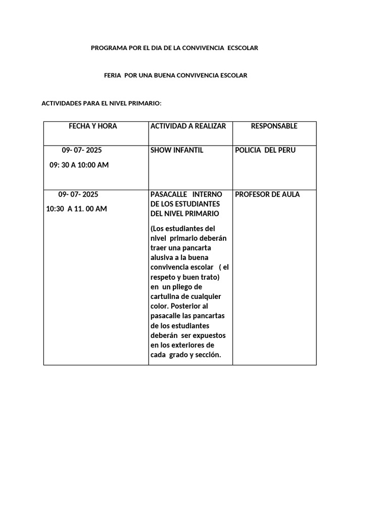 Actividades para la Semana de Convivencia Escolar | PDF