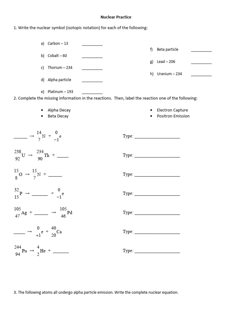 Nuclear Practice | PDF | Radioactive Decay | Chemistry
