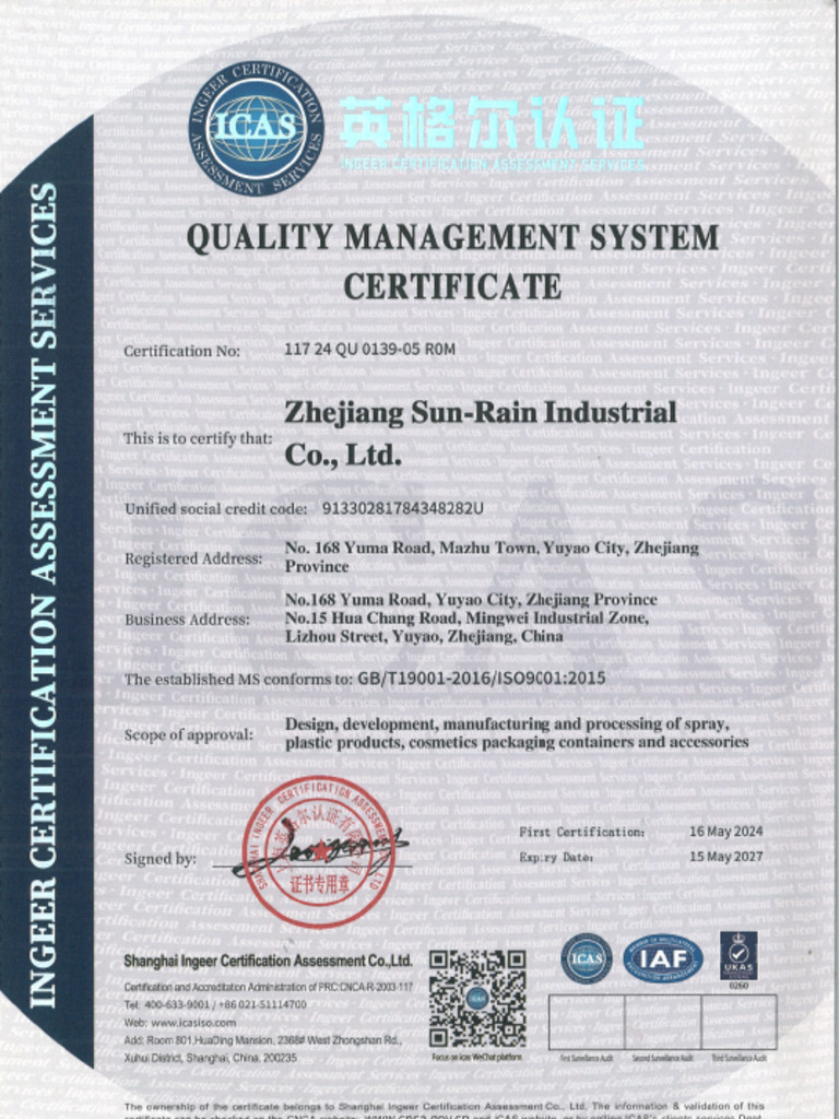 ISO 9001 Certified (Sun-Rain 15.5.2027) | PDF