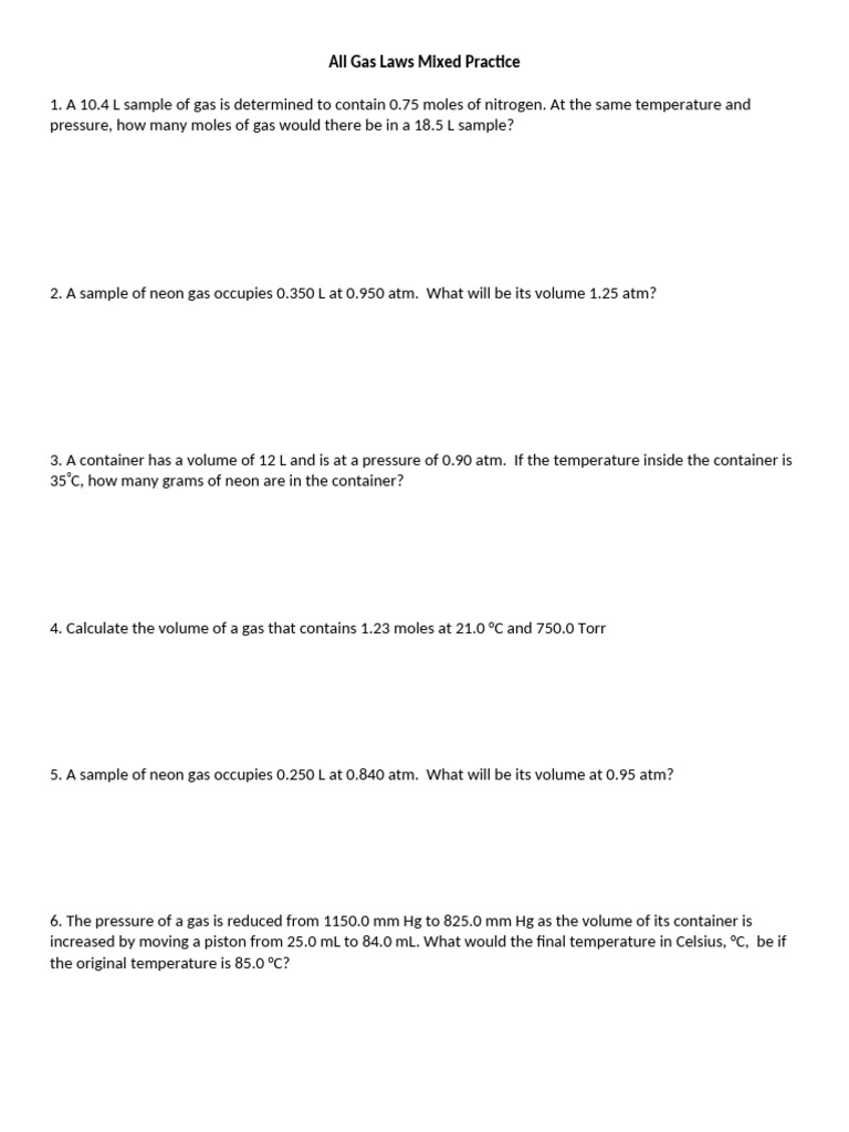 All Gas Laws Mixed Practice | PDF