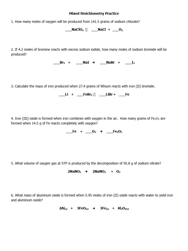 Mixed Stoichiometry Practice | PDF