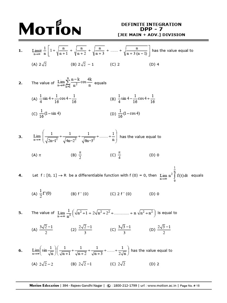 Definite Integration (DPP-7) | PDF | Chess Theory | Chess