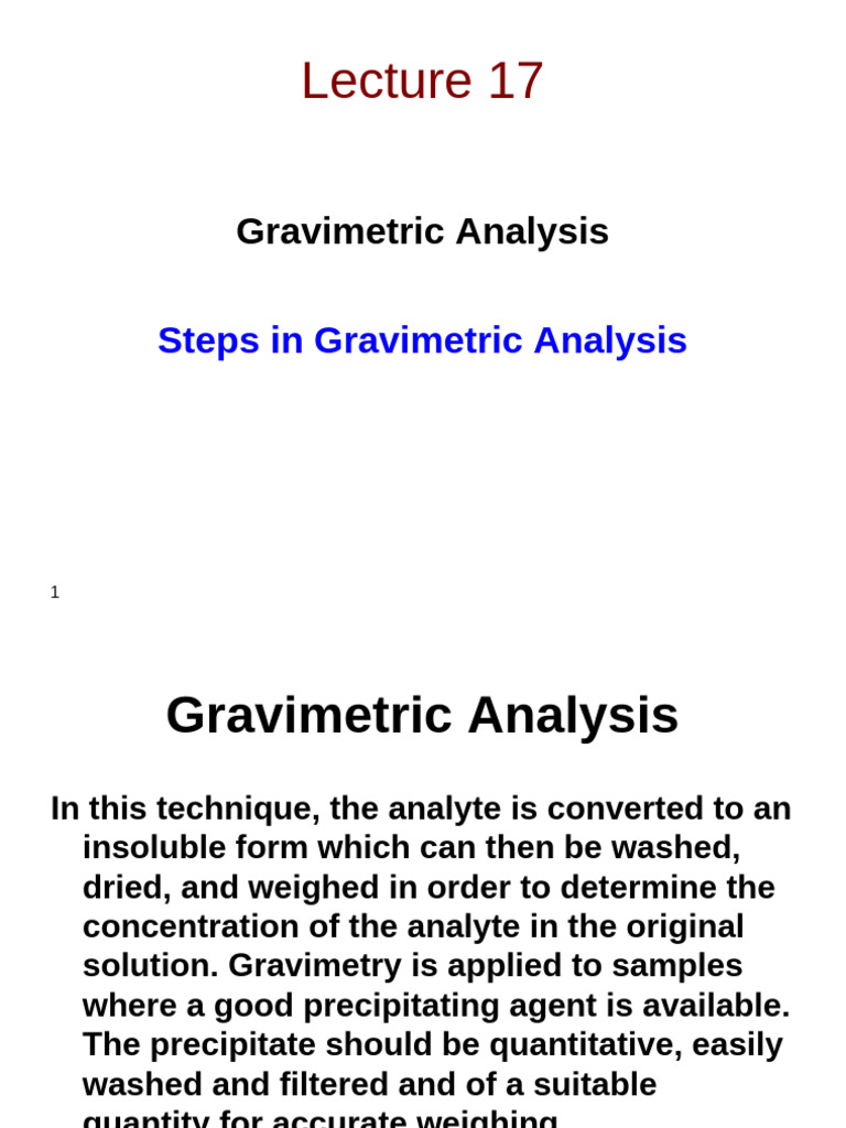 Gravimetric Analysis Techniques Explained | PDF | Solubility ...