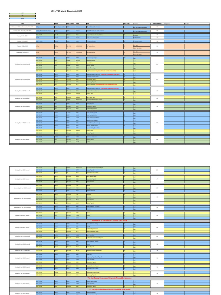 Y11 - Y13 Mock Timetable 2023 | PDF | Science | Inquiry