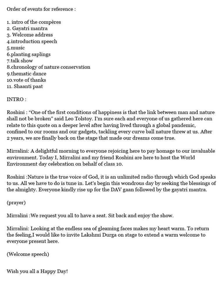Compering Script - World Environment Day | PDF | United Nations Environment Programme | Gratitude