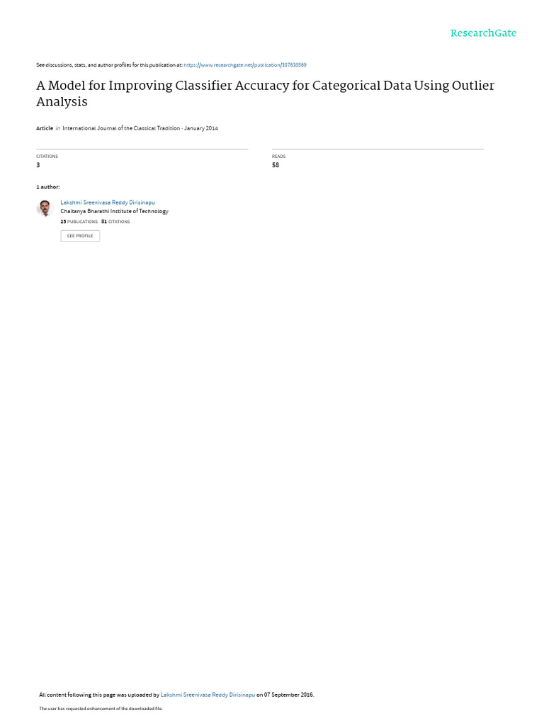 A Model for Improving Classifier Accuracy for Categorical Data Using Outlier Analysis | PDF ...