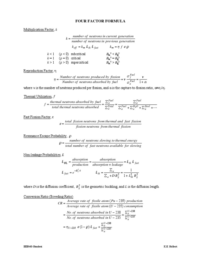 Four Factor Formula | PDF | Nuclear Technology | Energy Technology
