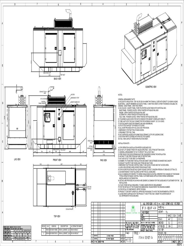 56128007100G 180-200kVA GENSET GA | PDF | Foundation (Engineering ...