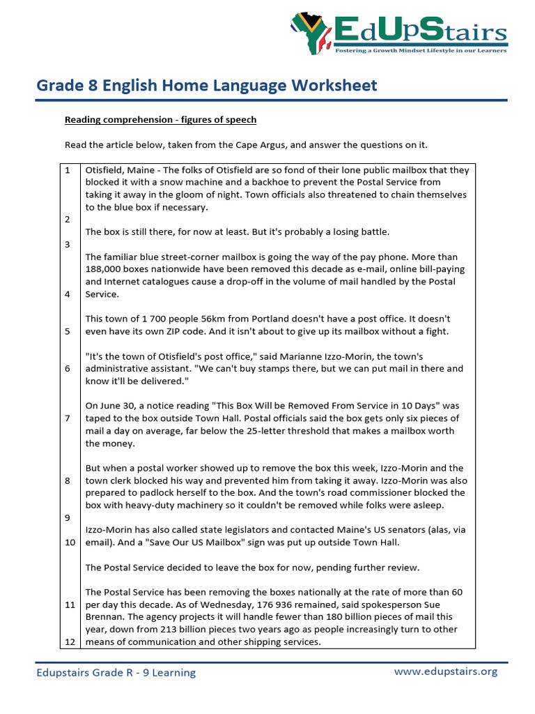 Grade 8 Figures of Speech Worksheet | PDF | Mail | United States Postal ...