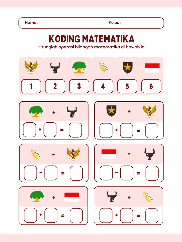 Koding Matematika Lembar Kerja Pink Putih Ilustrasi | PDF