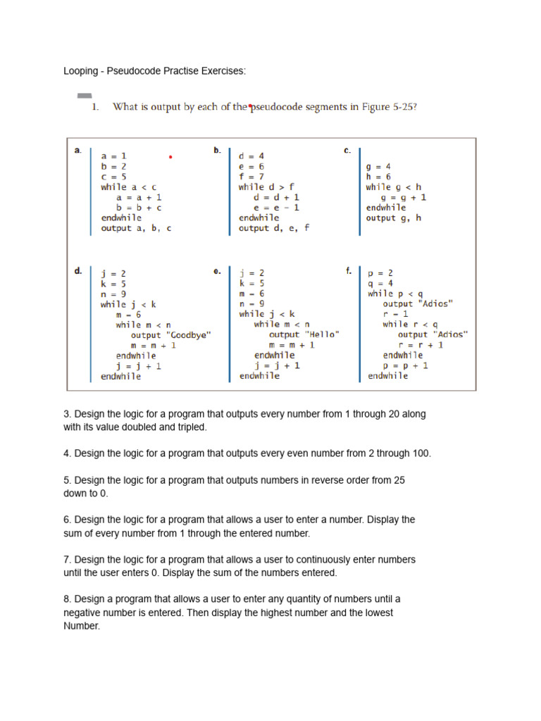 Looping - Pseudocode Exercises | PDF