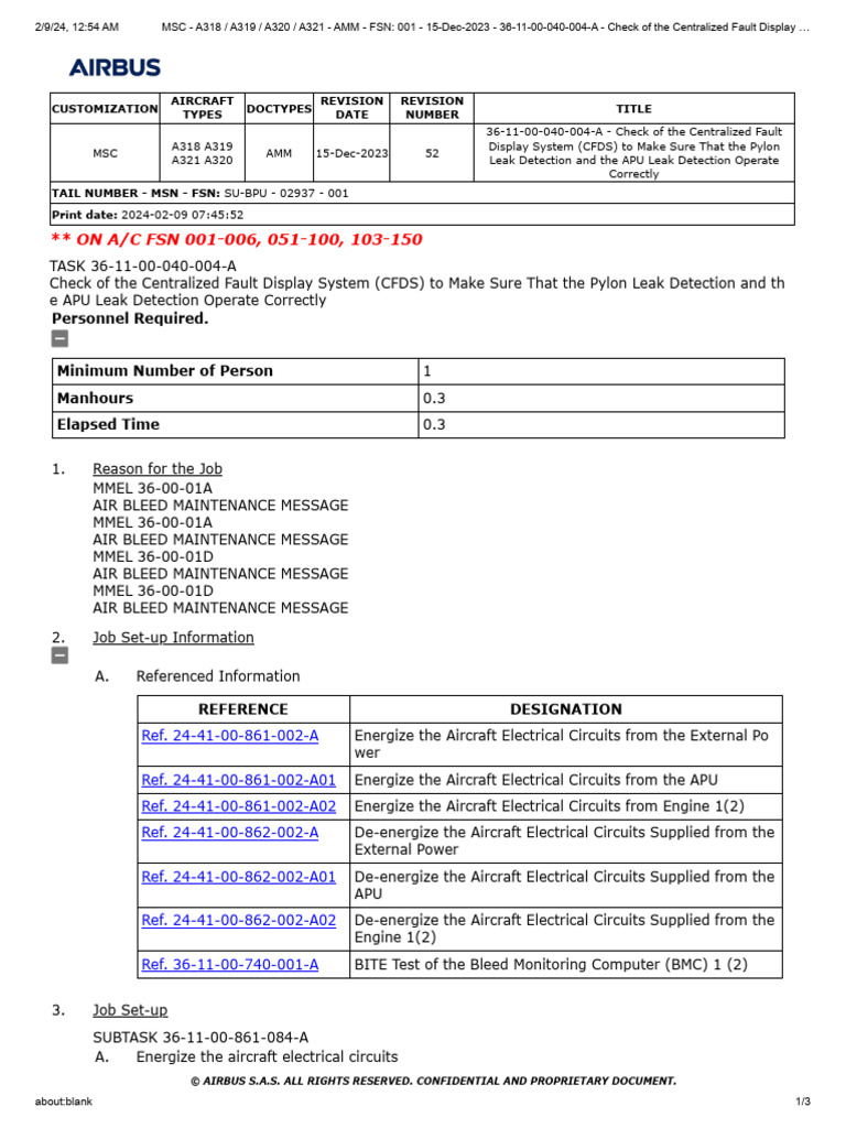 ON A/C FSN 001-006, 051-100, 103-150: Personnel Required | PDF | Jet ...