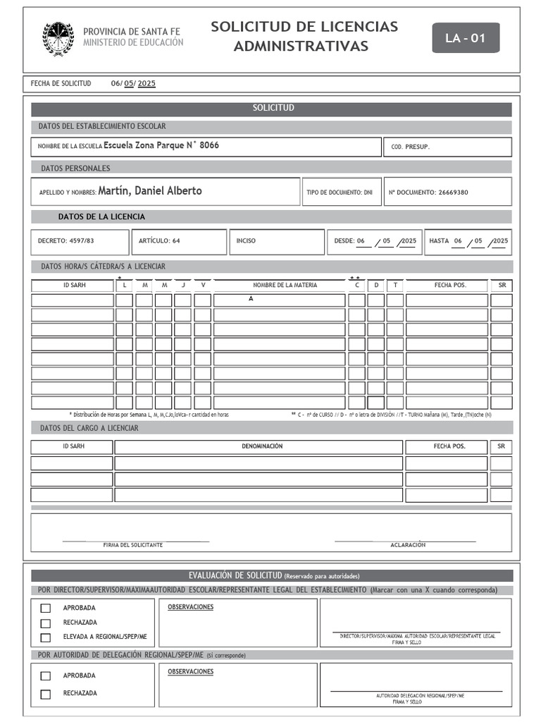 Formulario LA-01 - Solicitud de Licencia | PDF