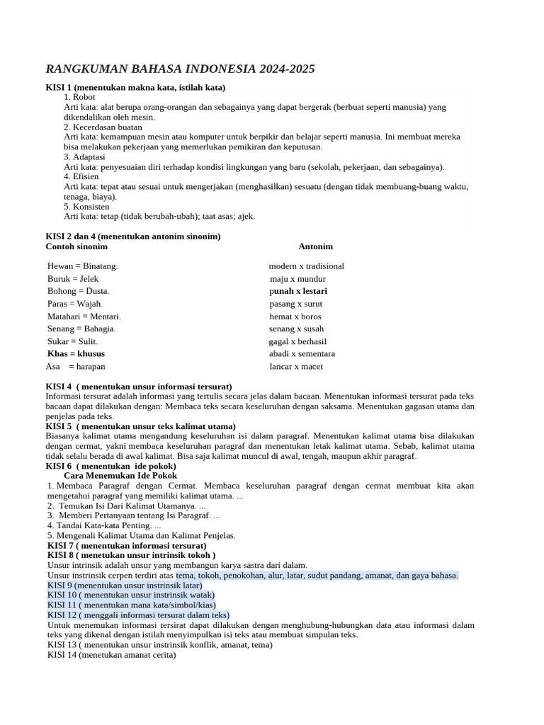 Rangkuman Bi Kisi 2024-2025 | PDF