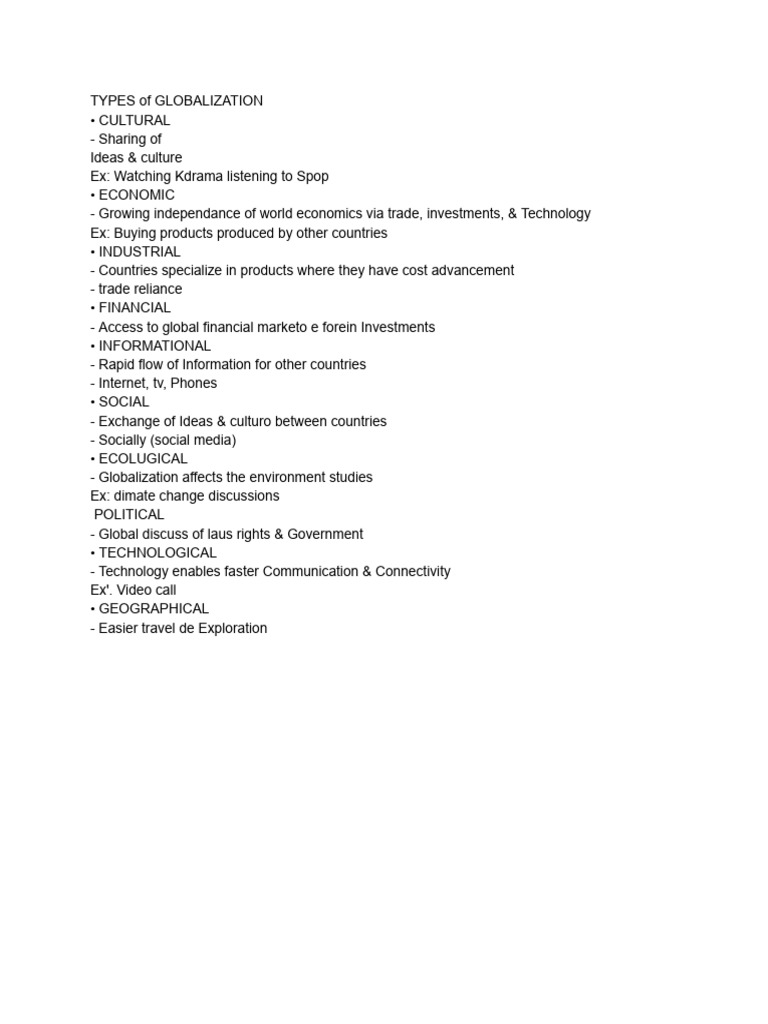 Types of Globalization (Summarized) | PDF