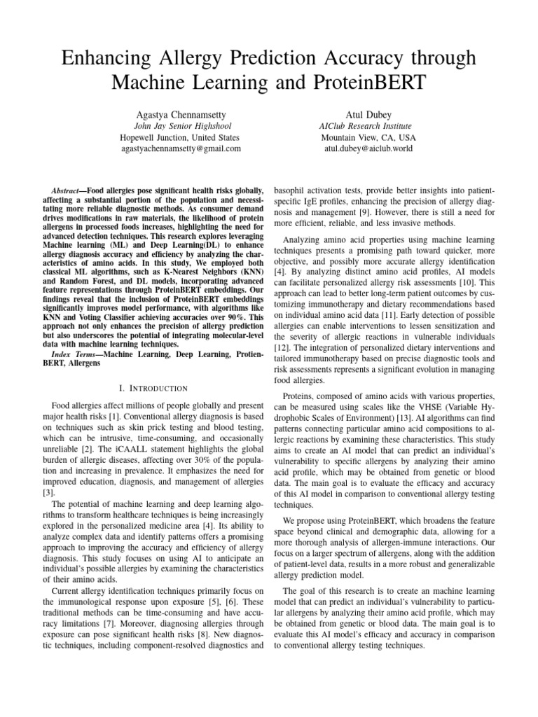 Allergy Prediction ProtienBERT IEEE ICMLA 2024 | PDF | Allergy ...