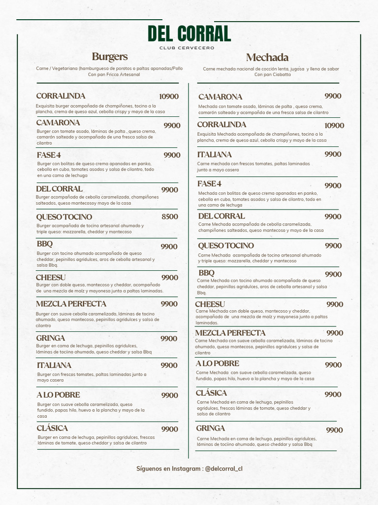 Menú de Hamburguesas Del Corral | PDF | Salsa | Hamburguesas