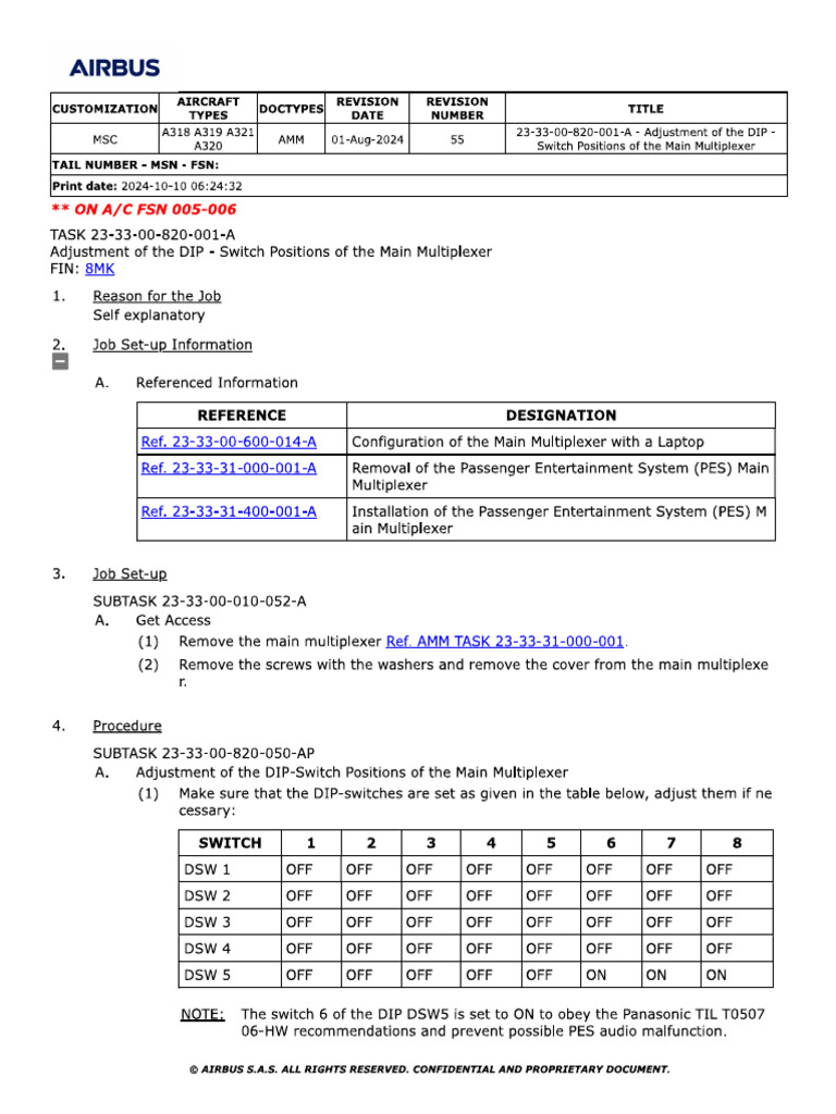 Adjustment of The DIP - Switch Positions of The Main Multiplexer | PDF