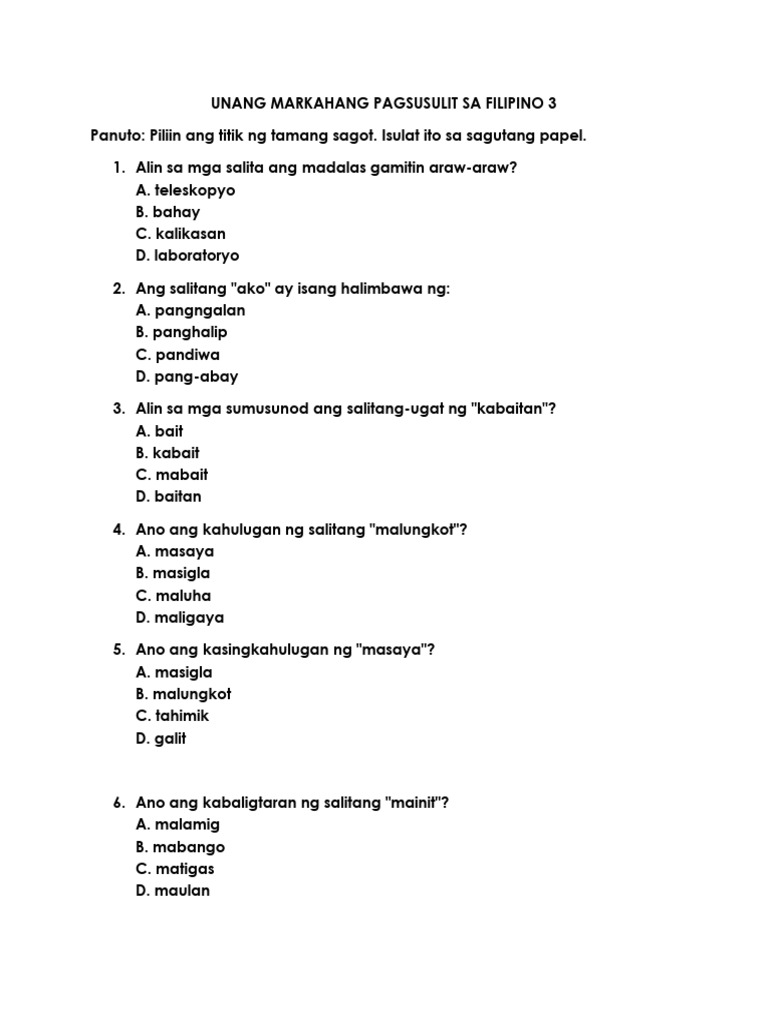 Periodical Test in Filipino 3 | PDF