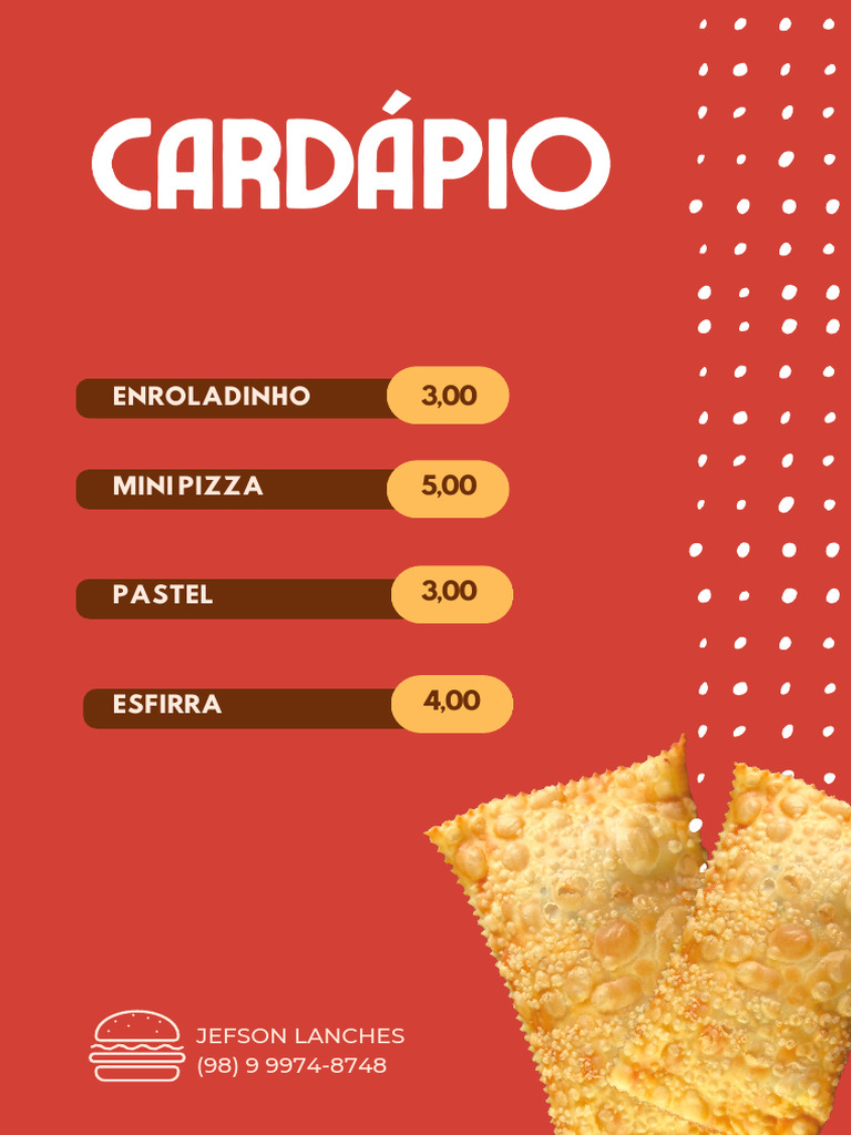 Cardápio Lanches Hambúrguer Retrô Minimalista Amarelo Vermelho Marrom ...