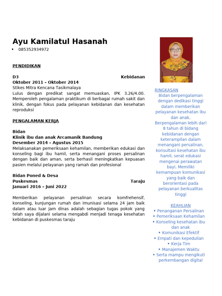 Ayu Kamilatul Hasanah CV | PDF