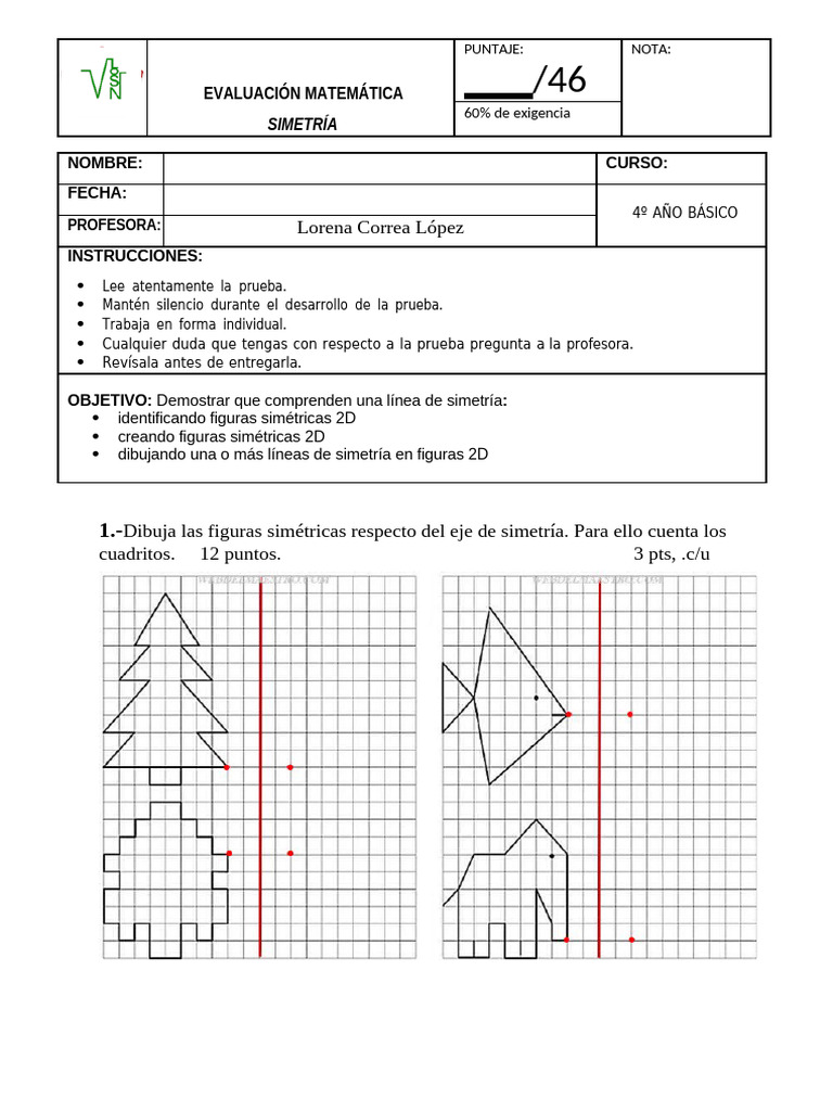 Evaluación de Simetría en Matemáticas | PDF