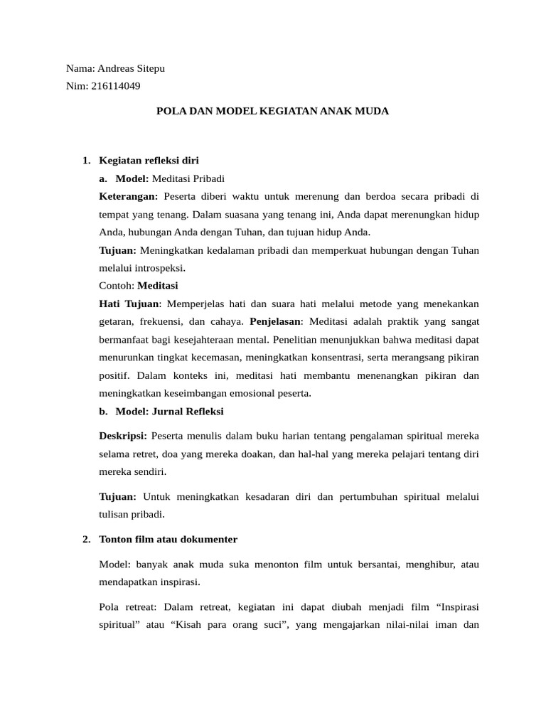 Kegiatan Spiritual Anak Muda di Retreat | PDF