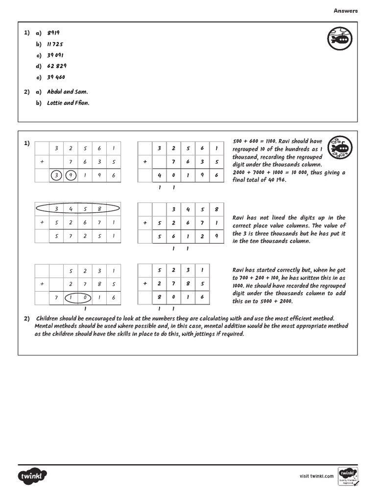 Answers - Add Whole Numbers With More Than Four Digits | PDF